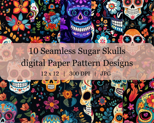 10 Seamless Sugar Skull Digital Transfer Paper Pattern Design | Staple ...