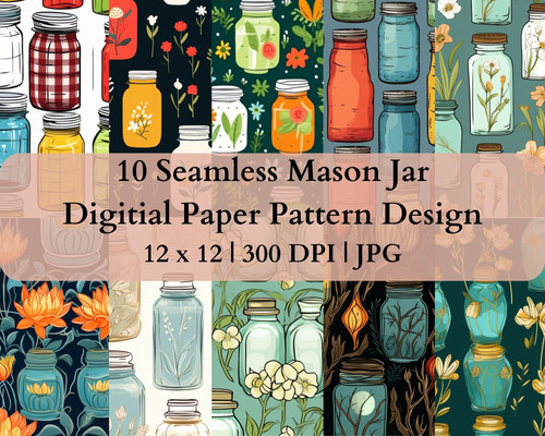 10 Seamless Mason Jar Digital Transfer Paper Pattern Design | Staple ...