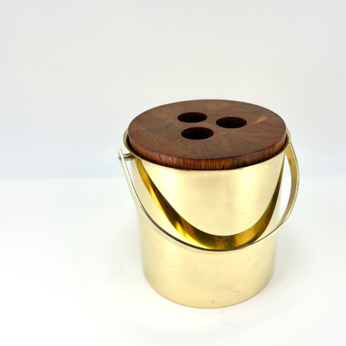 1950s Mid-Century Modern Stelton Brass Ice Bucket w. Teak Lid by Arne ...