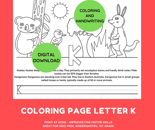 Koala & Kangaroo Alphabet Coloring Pages for Kids | Fancy Pencils