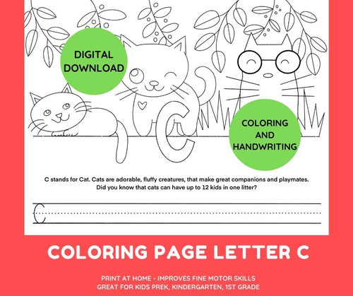 Cat Alphabet Coloring Page for Kids | Fancy Pencils