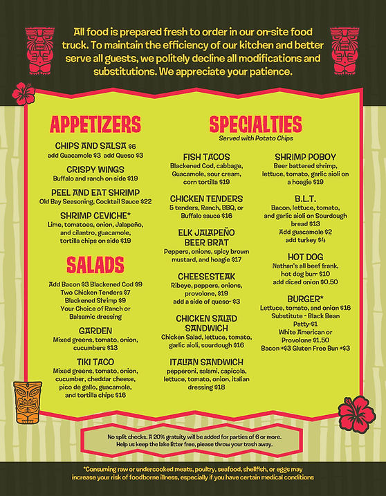 Tiki Bar Menu 2024 | PugRyansBrewery