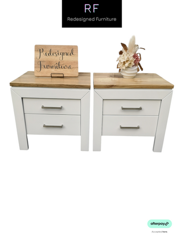 2x Matching Bedside Tables SOLID WOOD Drawers | Redesigned Furniture