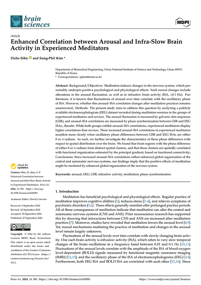 Duho's study on Infra-slow in experienced meditators is now published!