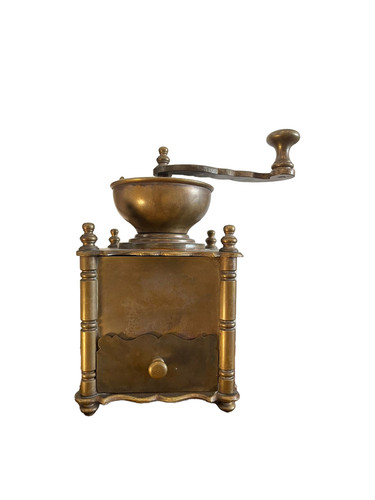 Antique baroque-style copper coffee grinder. | Beldi Gallery