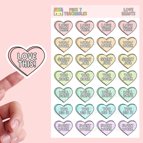 'Love Hearts' Teacher Sticker Pack | Miss T Teachables