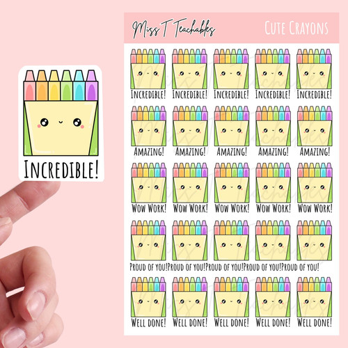 'Cute Crayons' Teacher Sticker Pack | Miss T Teachables