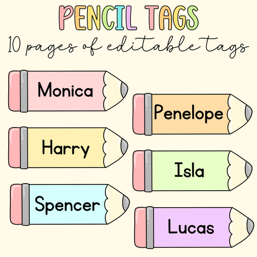 Digital Pencil Tags/Labels | Miss T Teachables