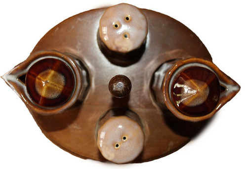 Preloved Ceramic Condiment Set With Wooden Caddy | Tasmanian Beauties