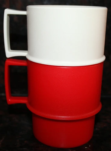 Preloved Set of two stackable Tupperware cups, Retro Tupperware mugs ...