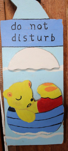 Preloved Wooden Sleeping Teddy do not disturb door hanger, Wooden ...