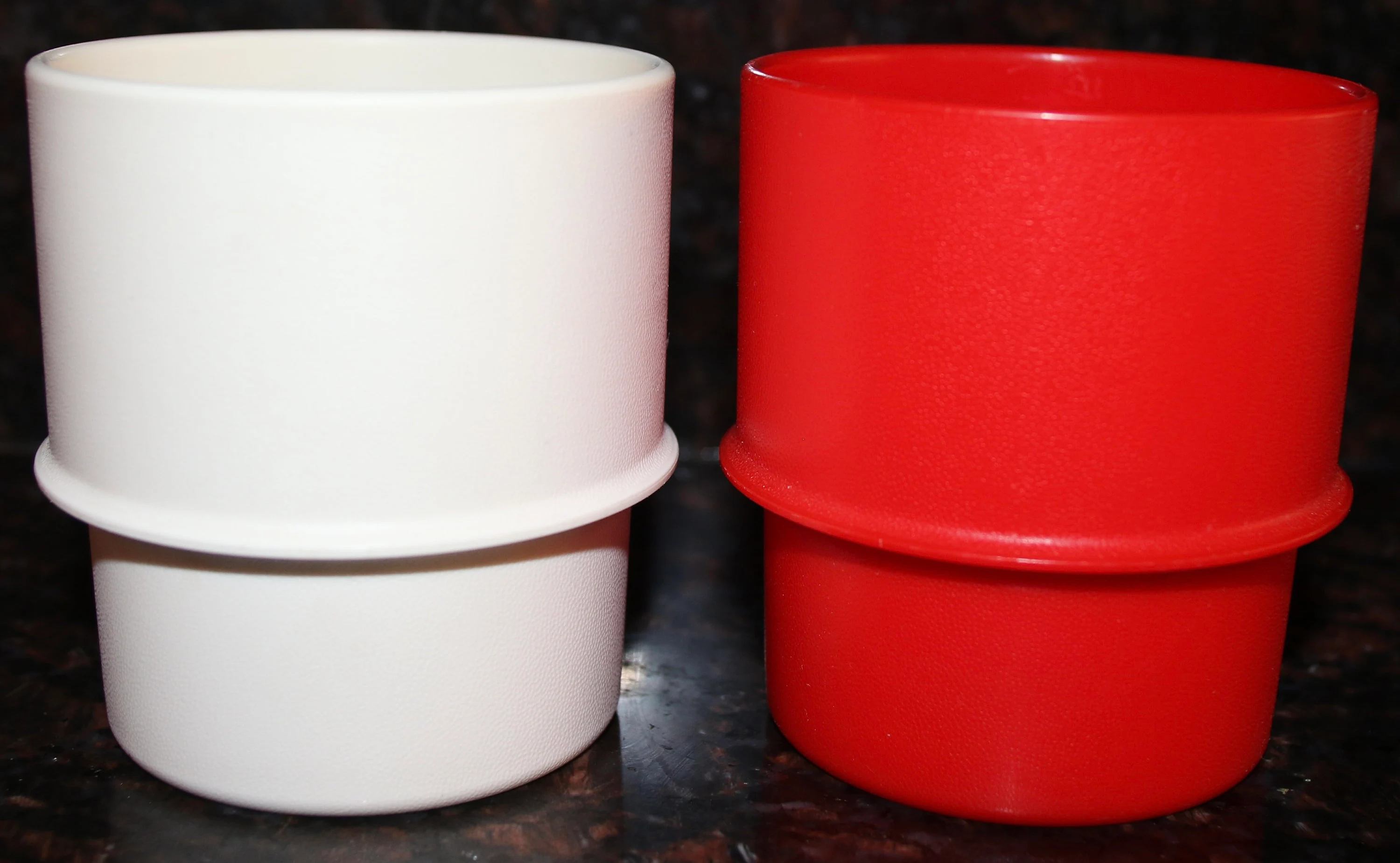 Preloved Set of two stackable Tupperware cups, Retro Tupperware mugs ...