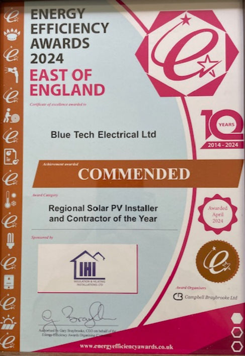 Blue Tech Electrical ‘commended’ at Energy Efficiency Awards
