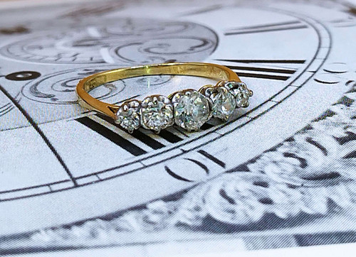 Old mine cut diamond half eternity 18ct gold ring | County Jewellers