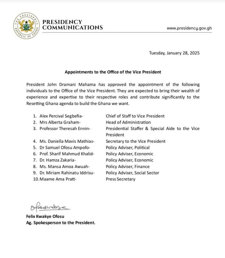 President John Dramani Mahama has approved new appointments to the ...