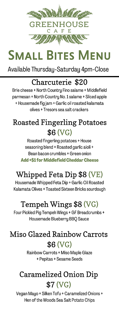 Menu | Greenhouse Cafe