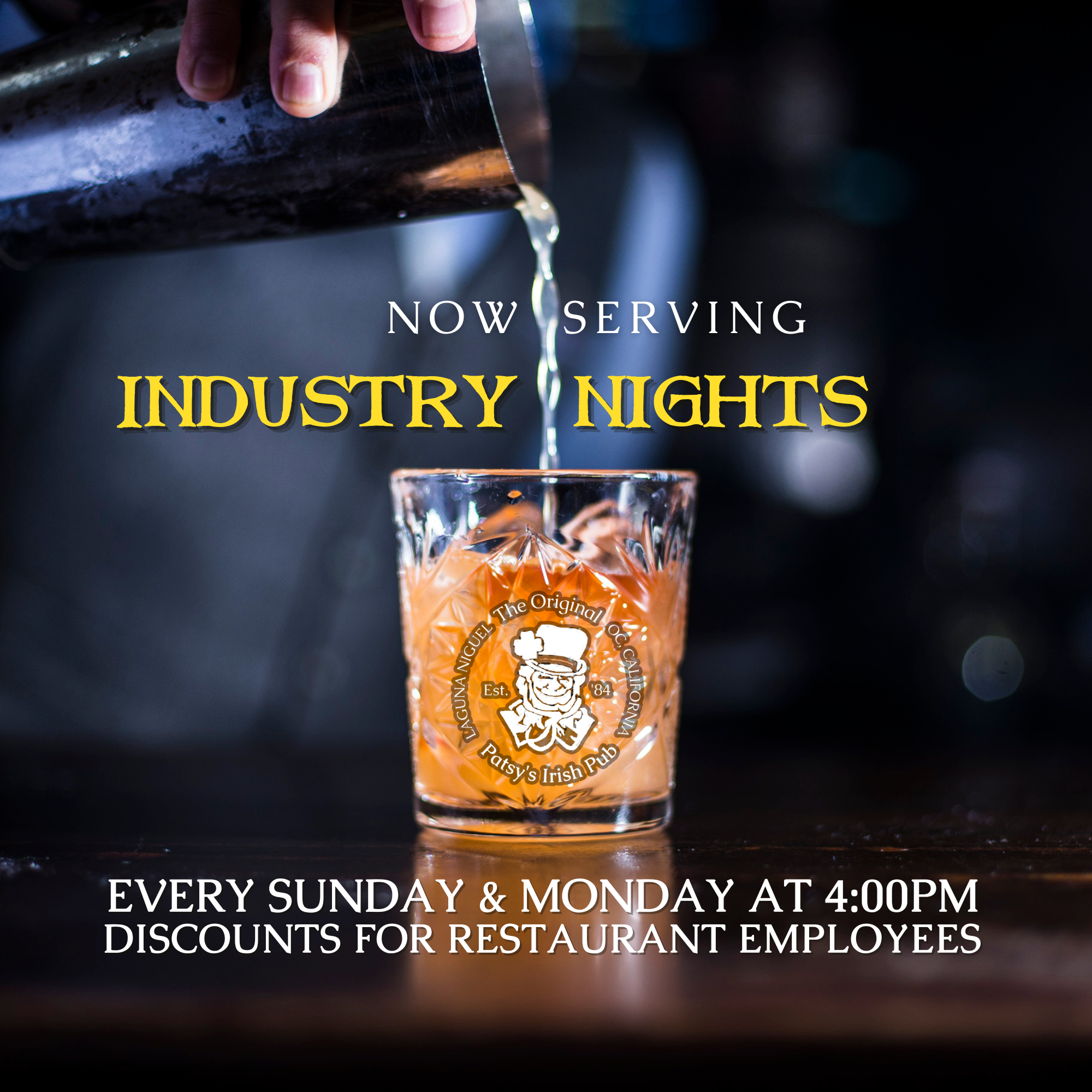 Sunday & Monday Industry Nights | Patsy's Irish Pub
