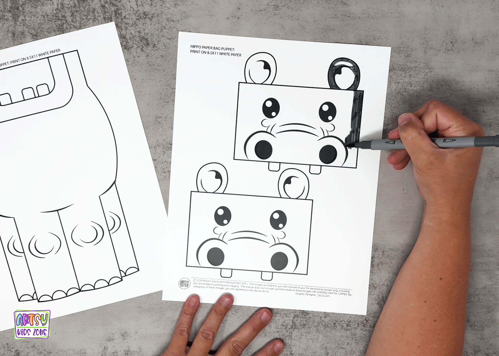 Hippo Paper Bag Puppet