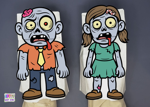 Printable Zombie Paper Bag Puppet Templates – Full Color Halloween ...