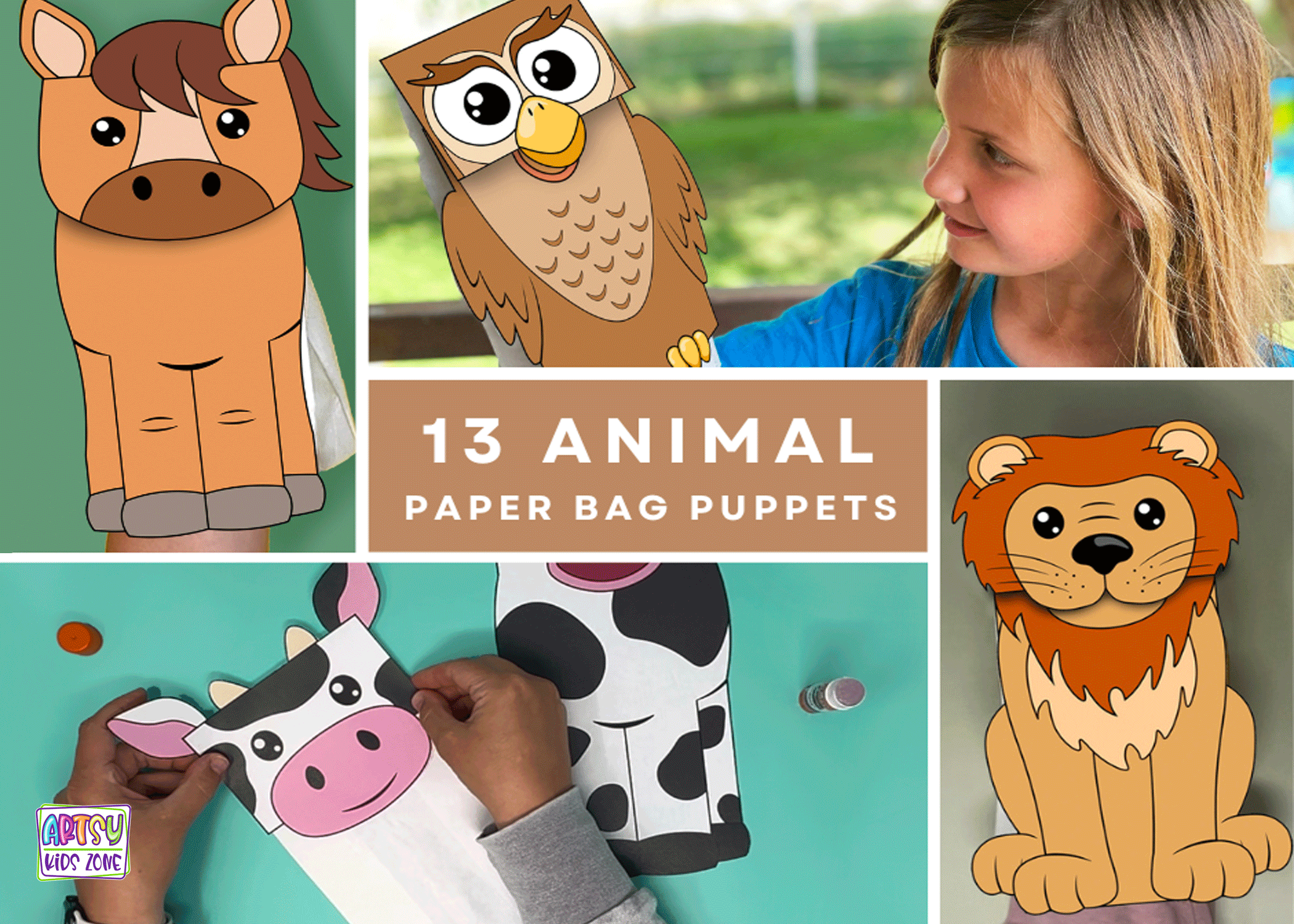 13 Printable Animal Paper Bag Puppet Crafts for Kids