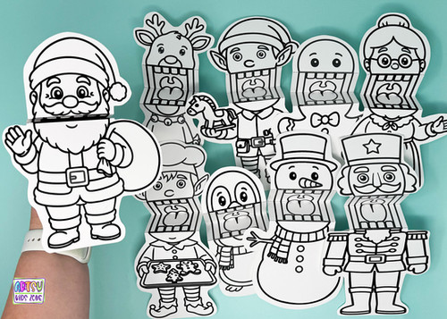 Printable Christmas Finger Puppets for Kids – Black & White DIY Set of ...