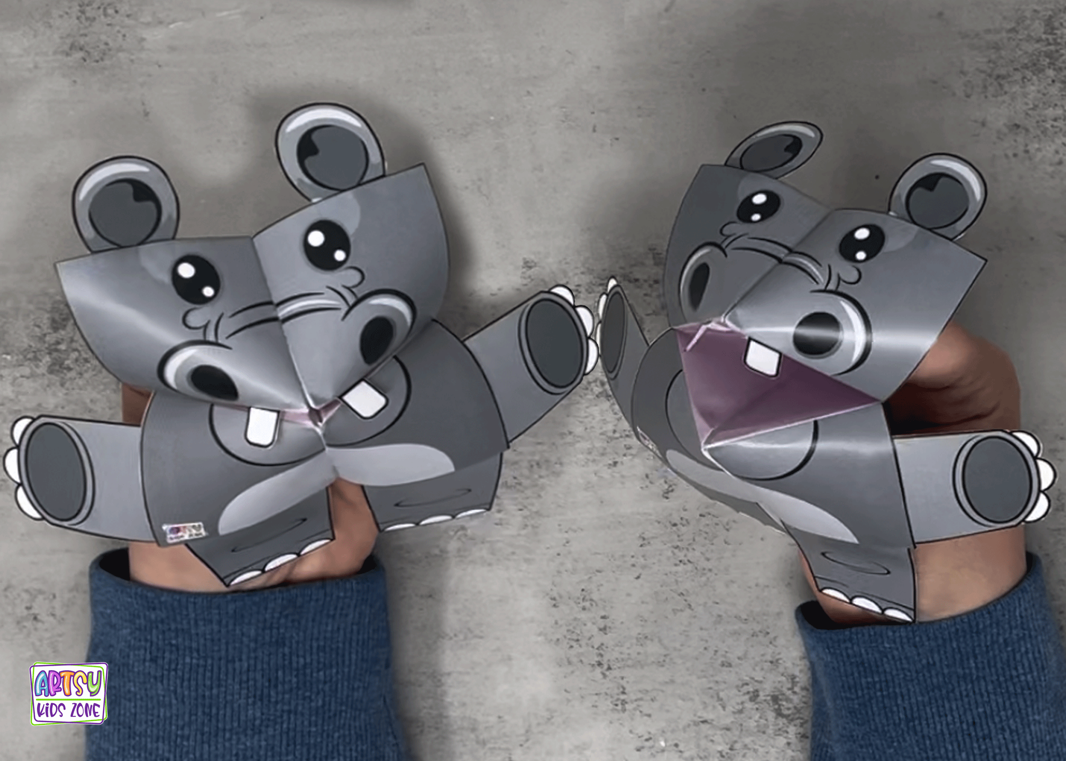 Origami Hippo Cootie Catcher Template