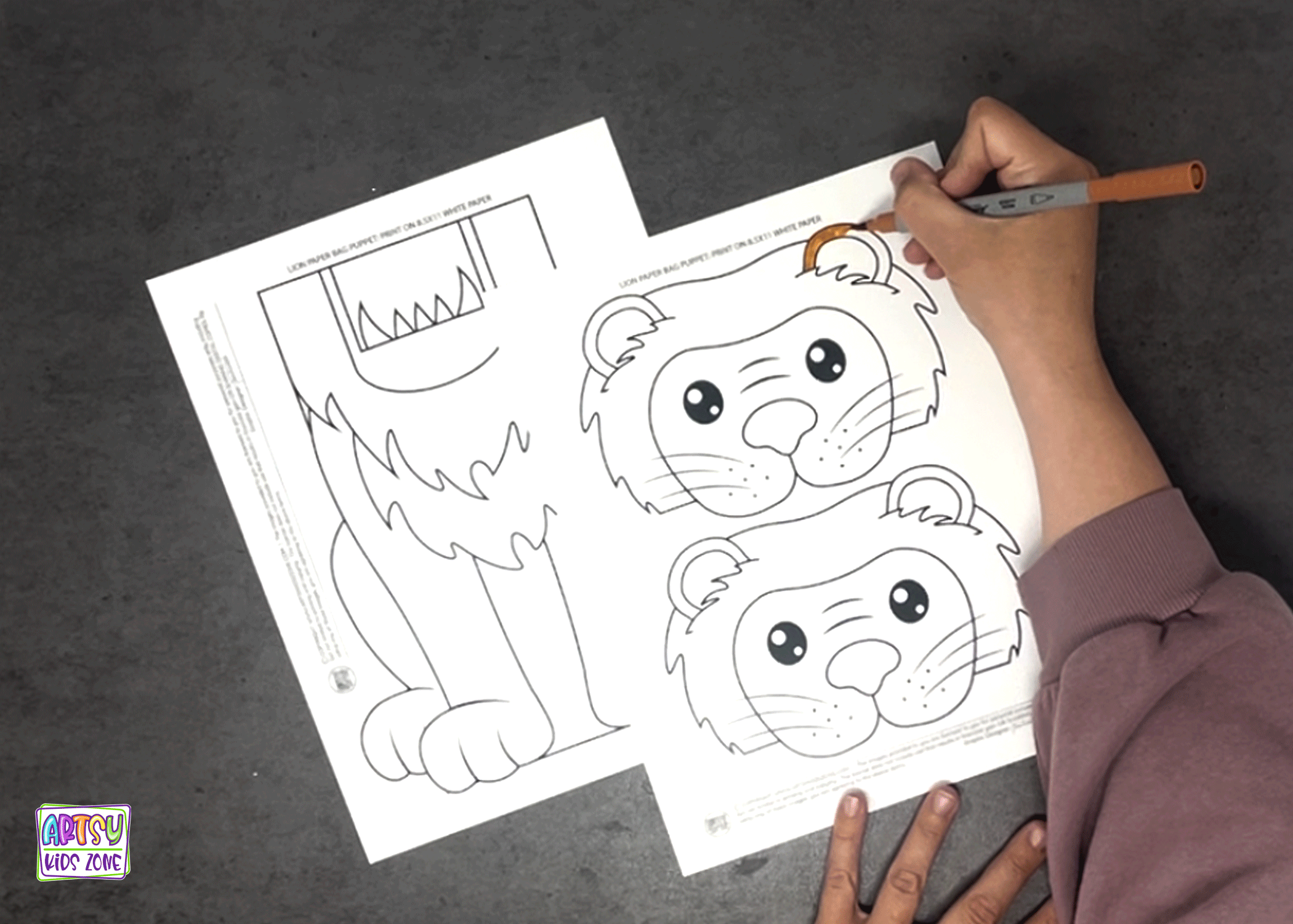 Lion Paper Bag Puppet Template