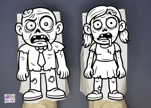 Printable Zombie Paper Bag Puppet Templates – Black & White | Artsykidszone