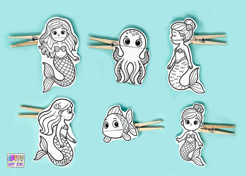 Printable Mermaid Clothespin Puppets – DIY Craft for Kids | Artsykidszone