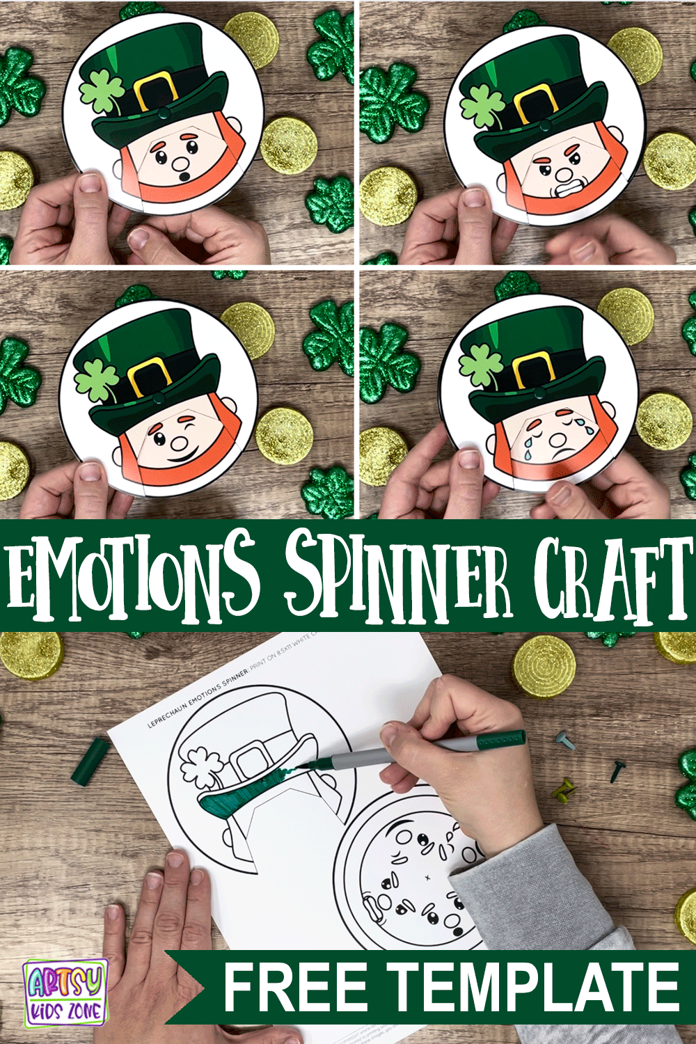 Leprechaun Emotions Spinner: St Patrick's Day Craft For Kids