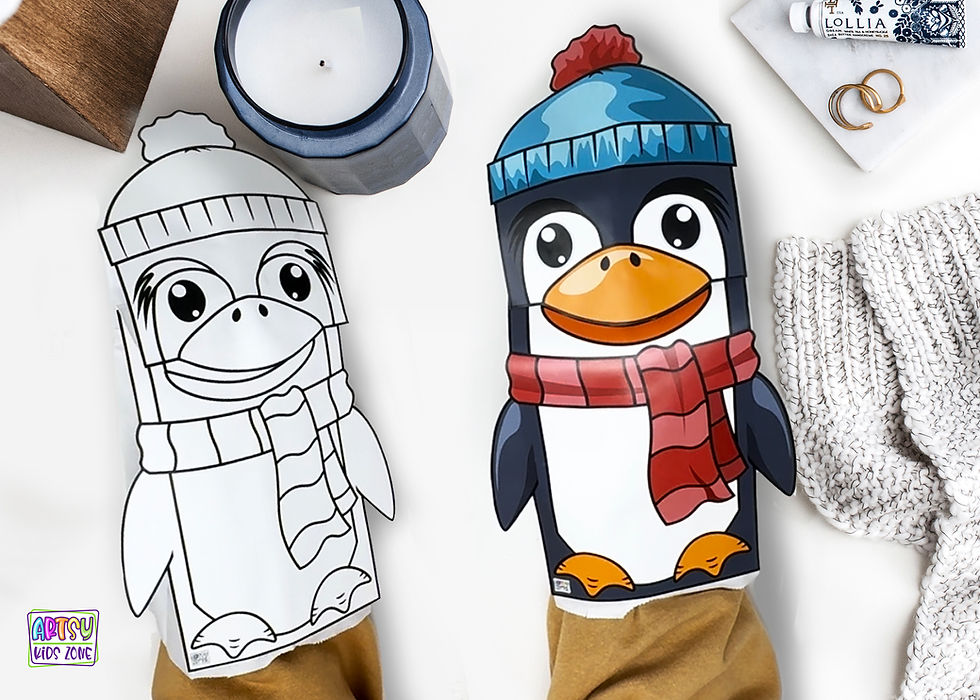 Penguin Puppet: Animal Paper Bag Puppets Templates