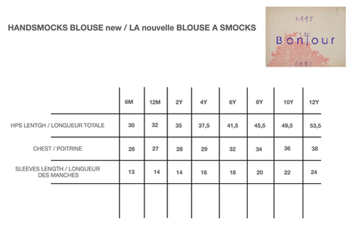 Bonjour SS24 Size Charts 1 (Top) | Jean + Hadley