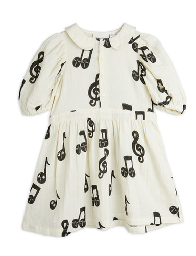 Mini Rodini Note Muslin Dress (White) | Jean + Hadley