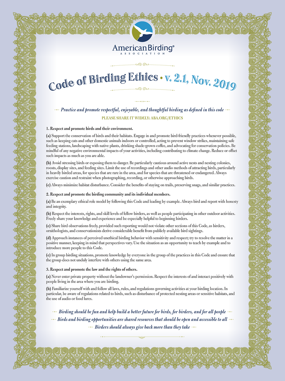 ABA Code of Ethics | The Birdiest Festival in America