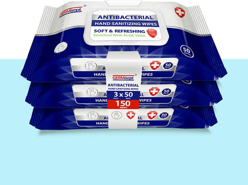 Germisept Antibacterial Hand Sanitizing Wipes 3 Packs of 50 Count = 150 ...