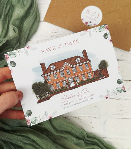 Parley Manor - Watercolour Venue Save the Dates | Paperflore Studio