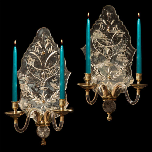 Pair of Etched Mirror Wall Lights | peacocks-finest