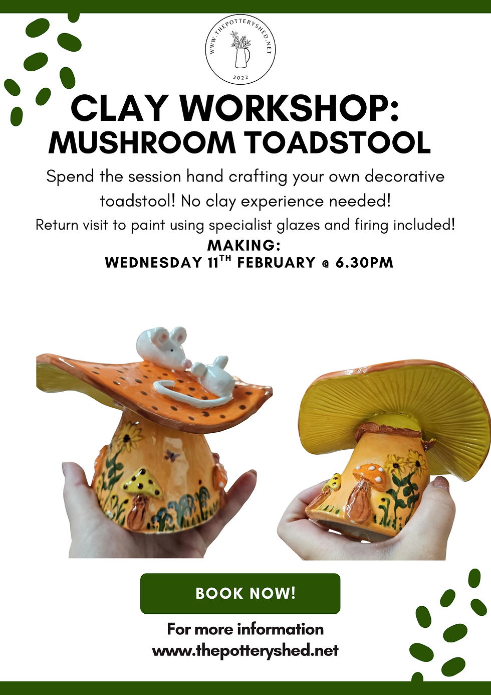 Clay Workshop - Make your own Mushroom toadstool | The Pottery Shed