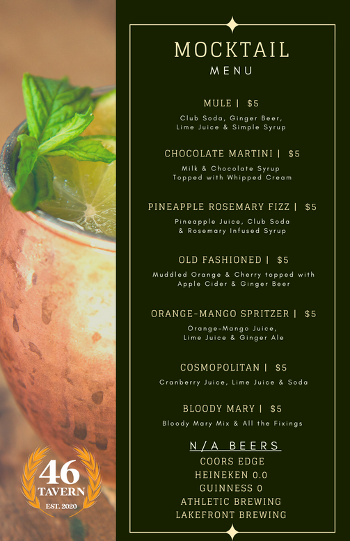 Menus | The 46 Tavern