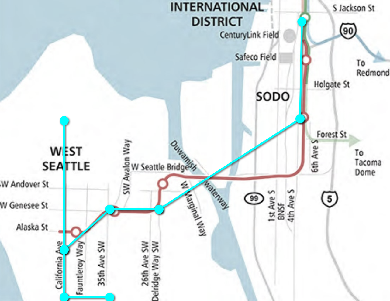 Comparison of SkyLink with West Seattle Link light rail connection