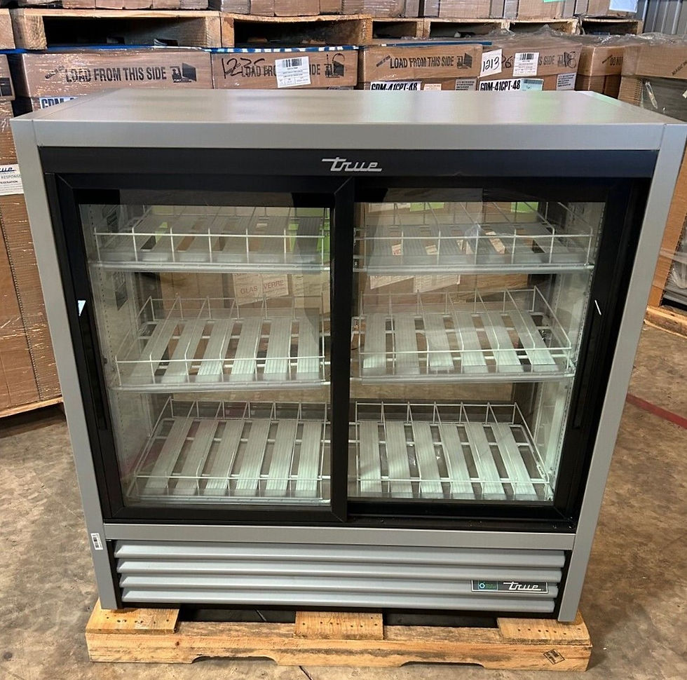 167-0482 True GDM-41CPT Two Section Glass Door Self Contained Cooler | GES