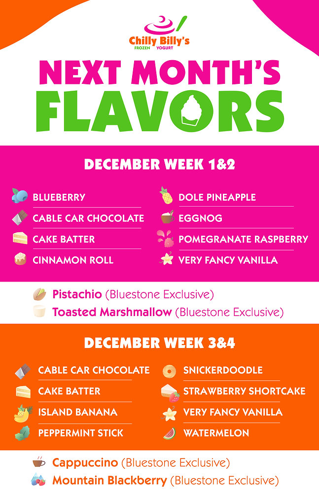 Chilly Billy's Unveils Decembers Flavor Selection