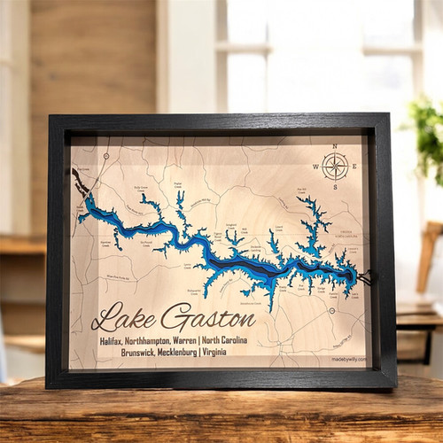Lake Gaston 11x14 Framed Bathymetric Map | Made by Willy