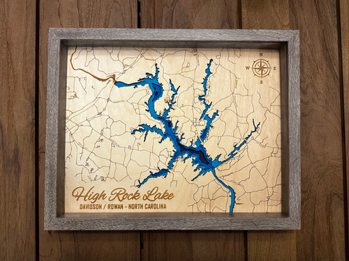 High Rock Lake 11x14 Framed Bathymetric Map | Made by Willy