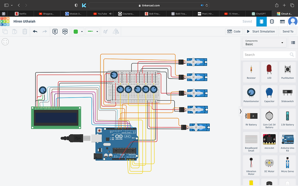 Prosthetic arm using movement example using potentiometer