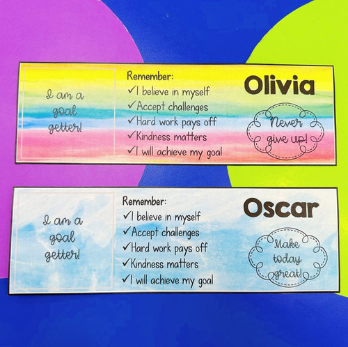 Editable Individual Post It Note Goal Setting Desk Tags - Water Colour ...