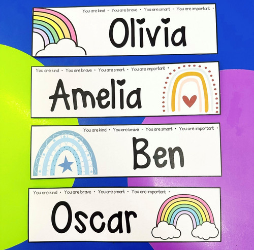 Editable Student Desk Tag Labels Rainbow Bright and Boho Design | Miss ...