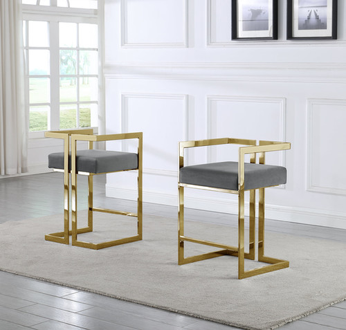 BestQ CH230 Gray Velvet Gold Base Counter Stool | EuroclassicFurniture