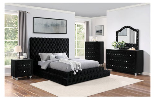 Glam Black Flannelette, Step Up Platform Bed STEFANIA CM7227BK ...