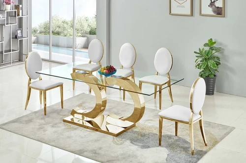 Glass with Gold RECTANGULAR DINING TABLE RDT313G by Artisian furniture | EuroclassicFurniture